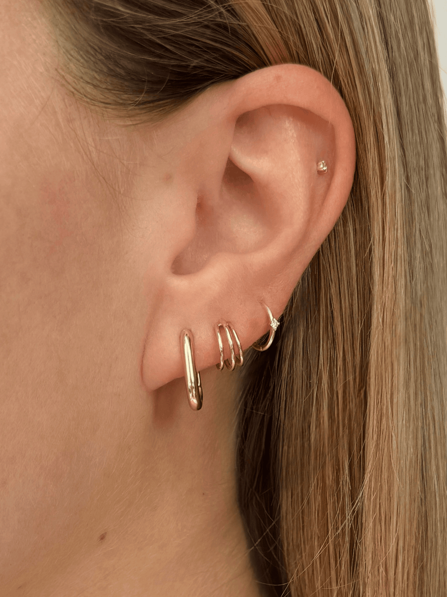 Triple Hoop Huggie Earrings 14K | LeMel – LeMel
